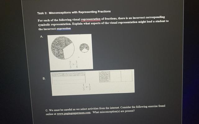 Solved Task 3: Misconceptions with Representing Fractions | Chegg.com