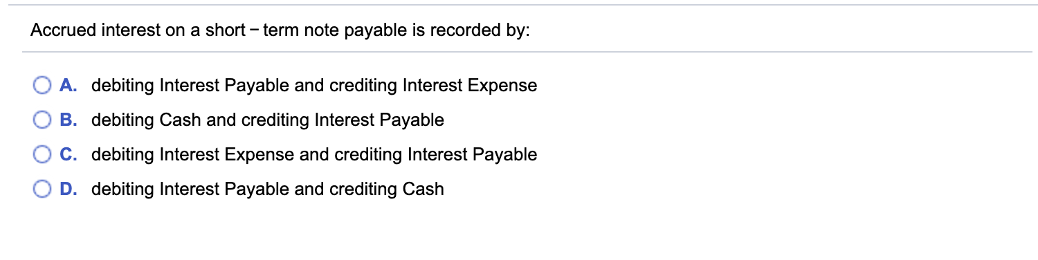 Solved Accrued interest on a short-term note payable is | Chegg.com