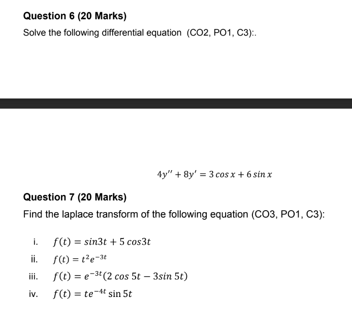Solved Question 6 (20 Marks) Solve the following | Chegg.com Solved Question 6 (20 Marks) Solve the following | Chegg.com