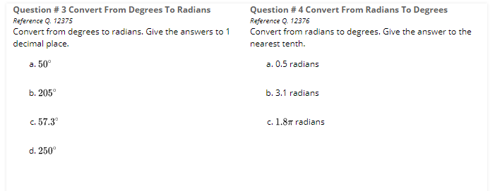 Solved Question #3 Convert From Degrees To Radians Reference | Chegg.com
