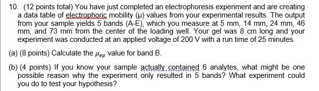 Solved 10. (12 points total) You have just completed an | Chegg.com