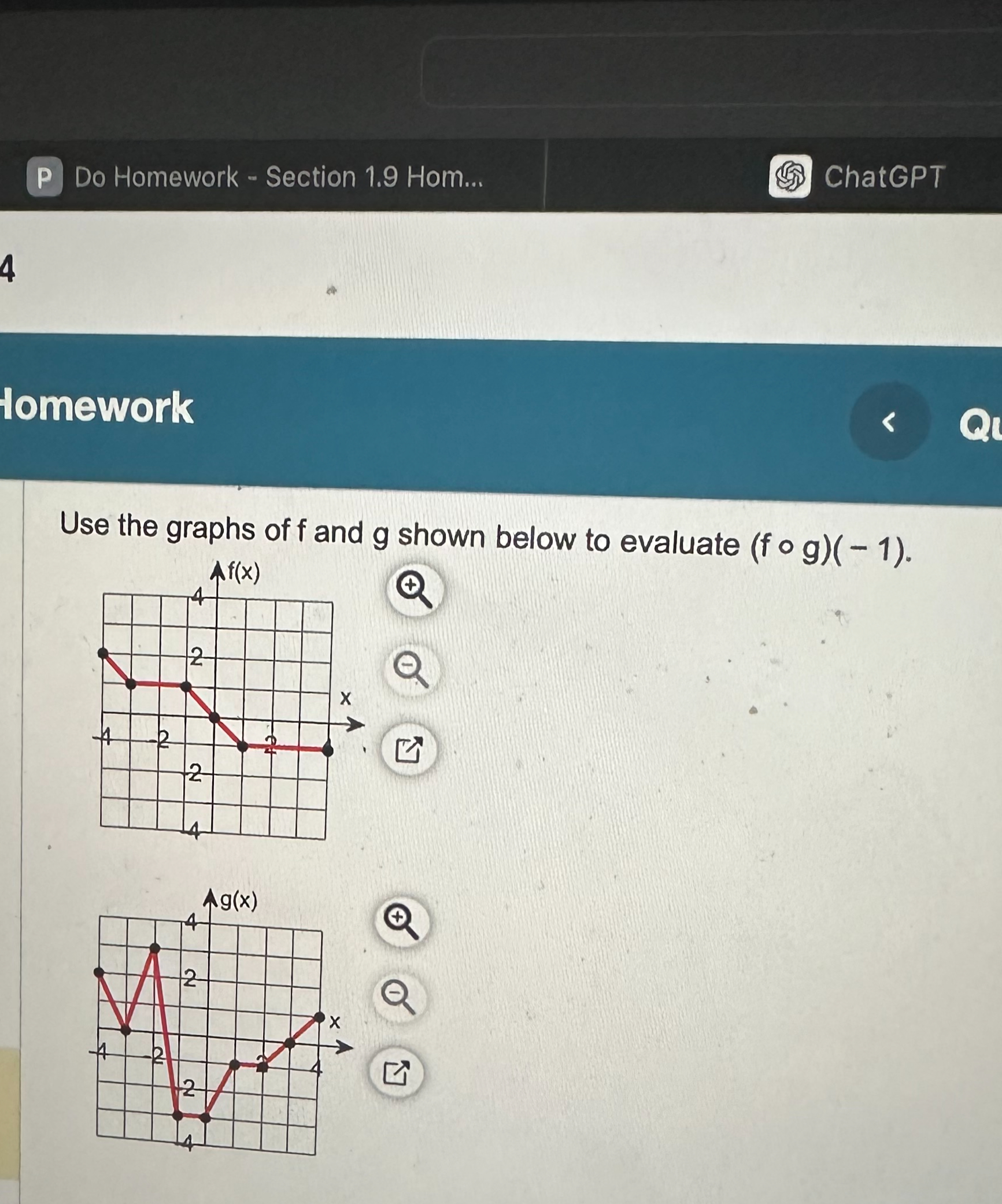 Solved Use the graphs of f ﻿and g ﻿shown below to evaluate | Chegg.com