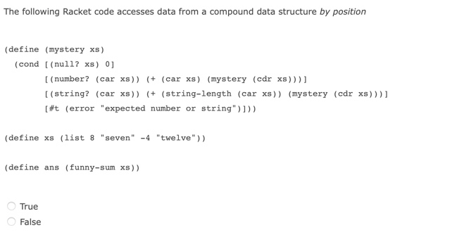 Solved The following Racket code accesses data from a | Chegg.com