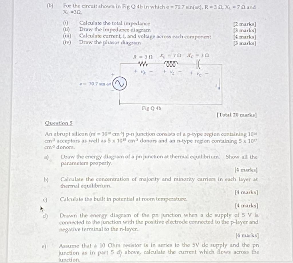 Solved (b) For the circuit shown in Fig Q4b in which | Chegg.com