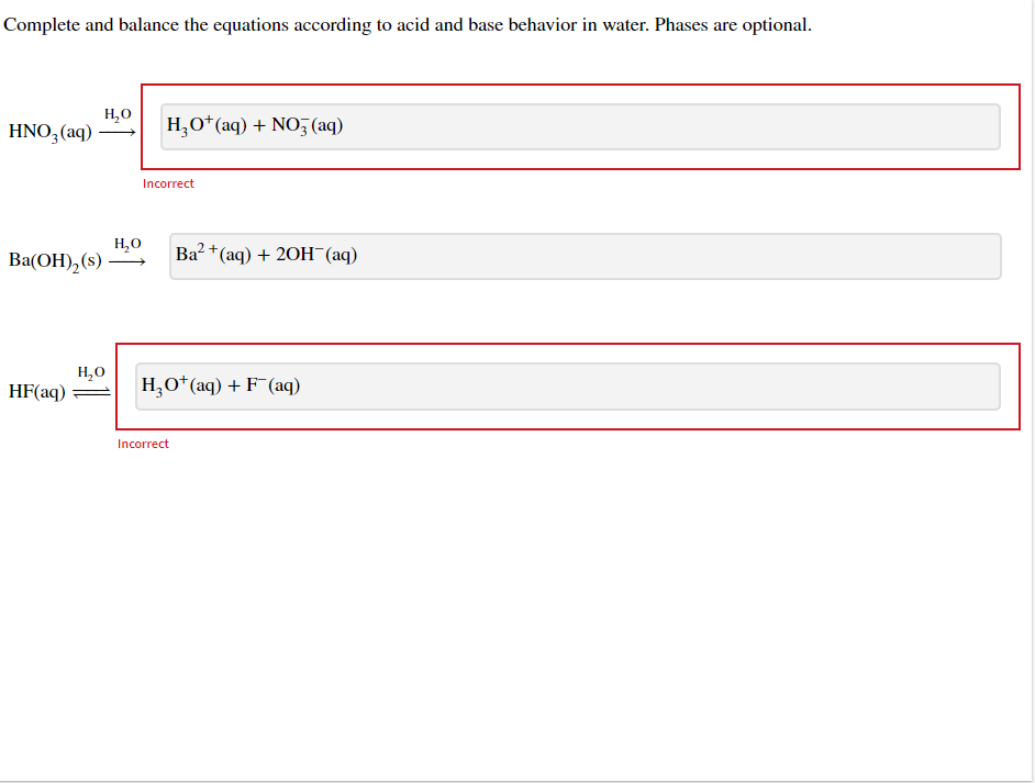 Solved Complete and balance the equations according to acid | Chegg.com