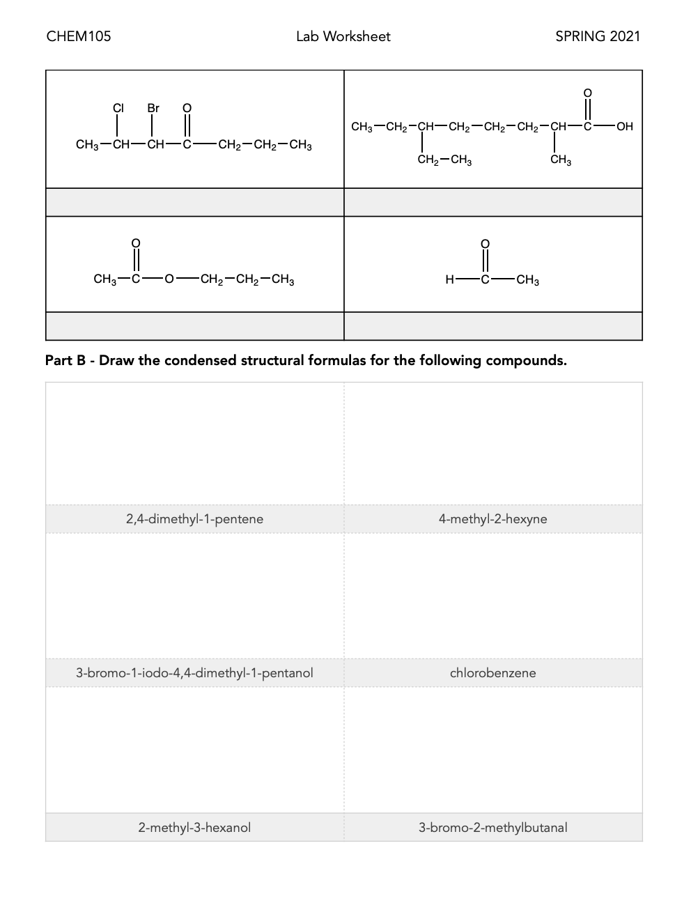 Solved CHEM 105 Lab Worksheet SPRING 2021 Chapter 14 Lab | Chegg.com