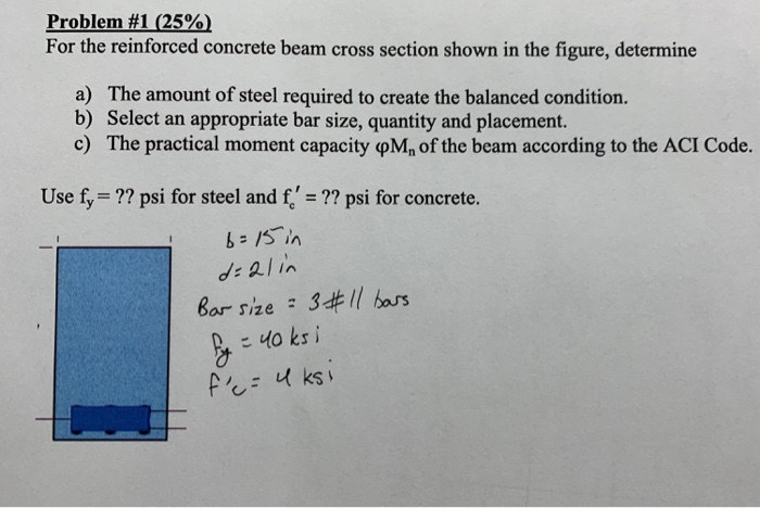 Solved Problem #1 (25%) For the reinforced concrete beam | Chegg.com