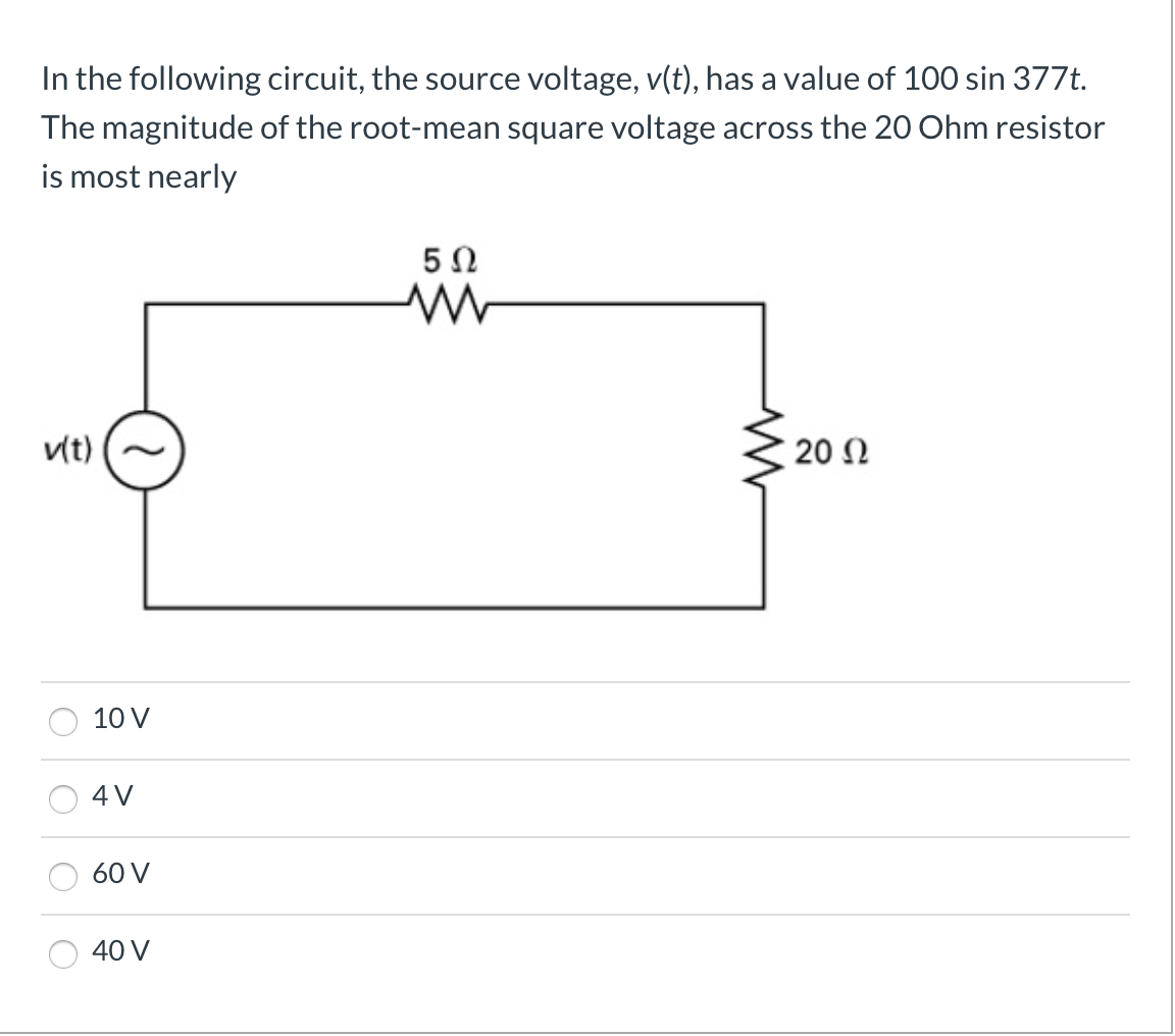 Solved In the following circuit, the source voltage, v(t), | Chegg.com