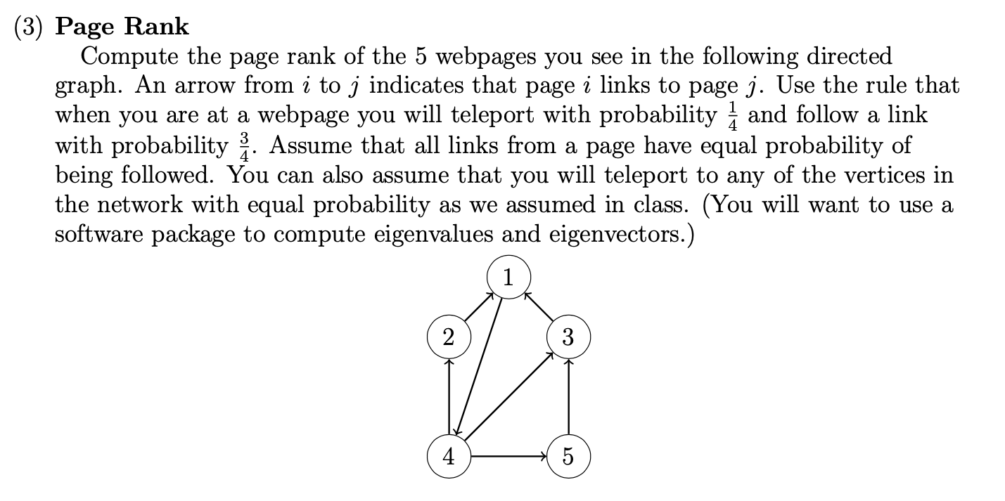 Solved (3) Page Rank Compute the page rank of the 5 webpages | Chegg.com