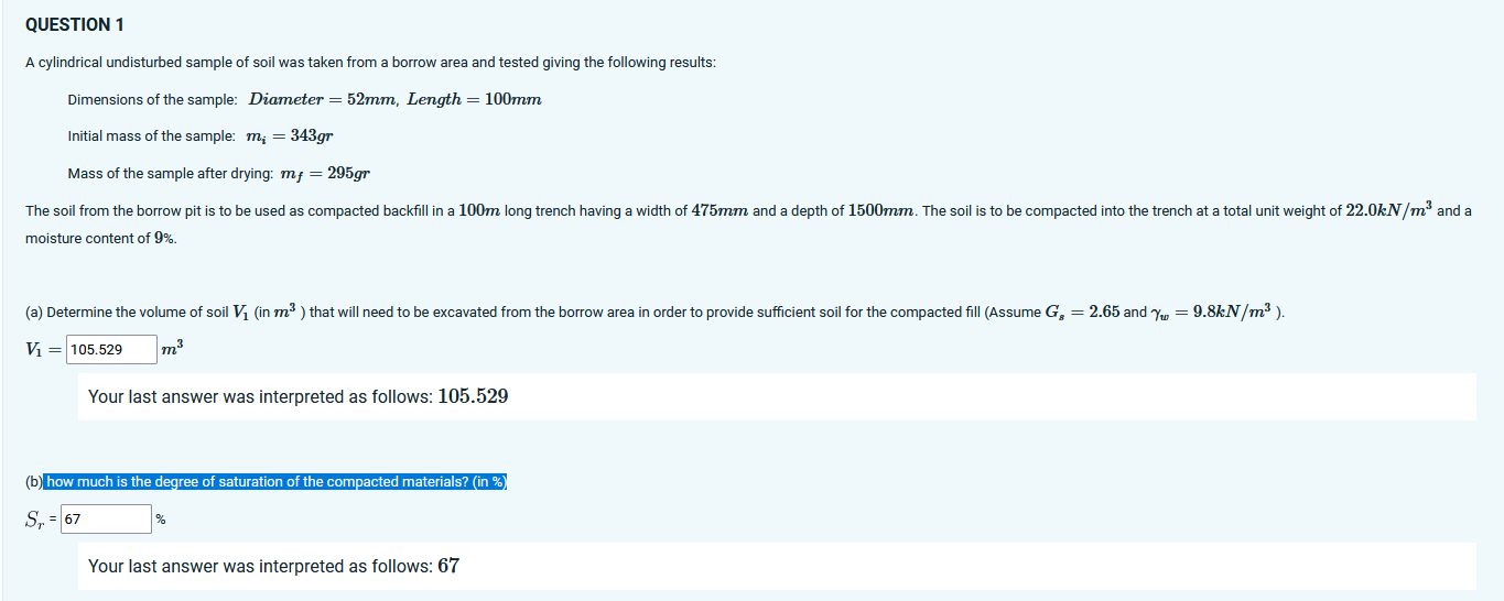 Solved QUESTION 1 A cylindrical undisturbed sample of soil | Chegg.com
