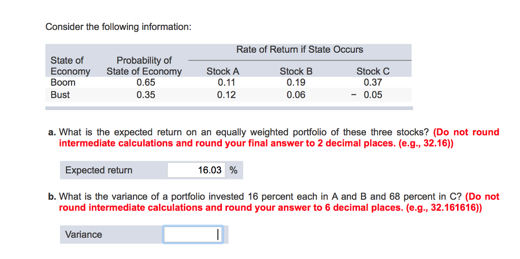 Solved Consider the following information: Rate of Return if | Chegg.com