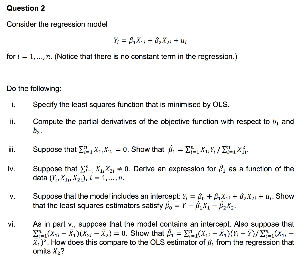 Solved Question 2 Consider The Regression Model For I 3675