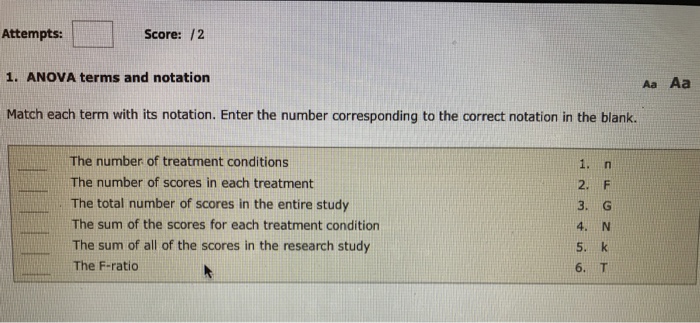 Solved ANOVA terms and notation Match each term with its | Chegg.com