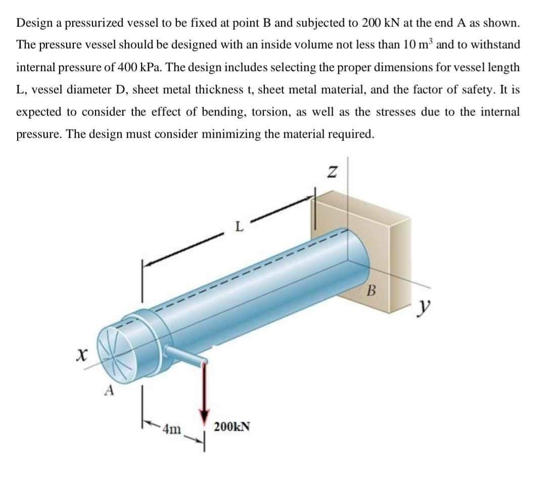 Solved Design a pressurized vessel to be fixed at point B | Chegg.com