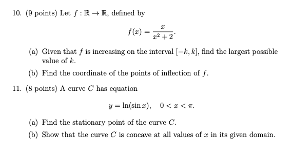 Solved 10. (9 points) Let f : R + R, defined by f(x) = r2 + | Chegg.com