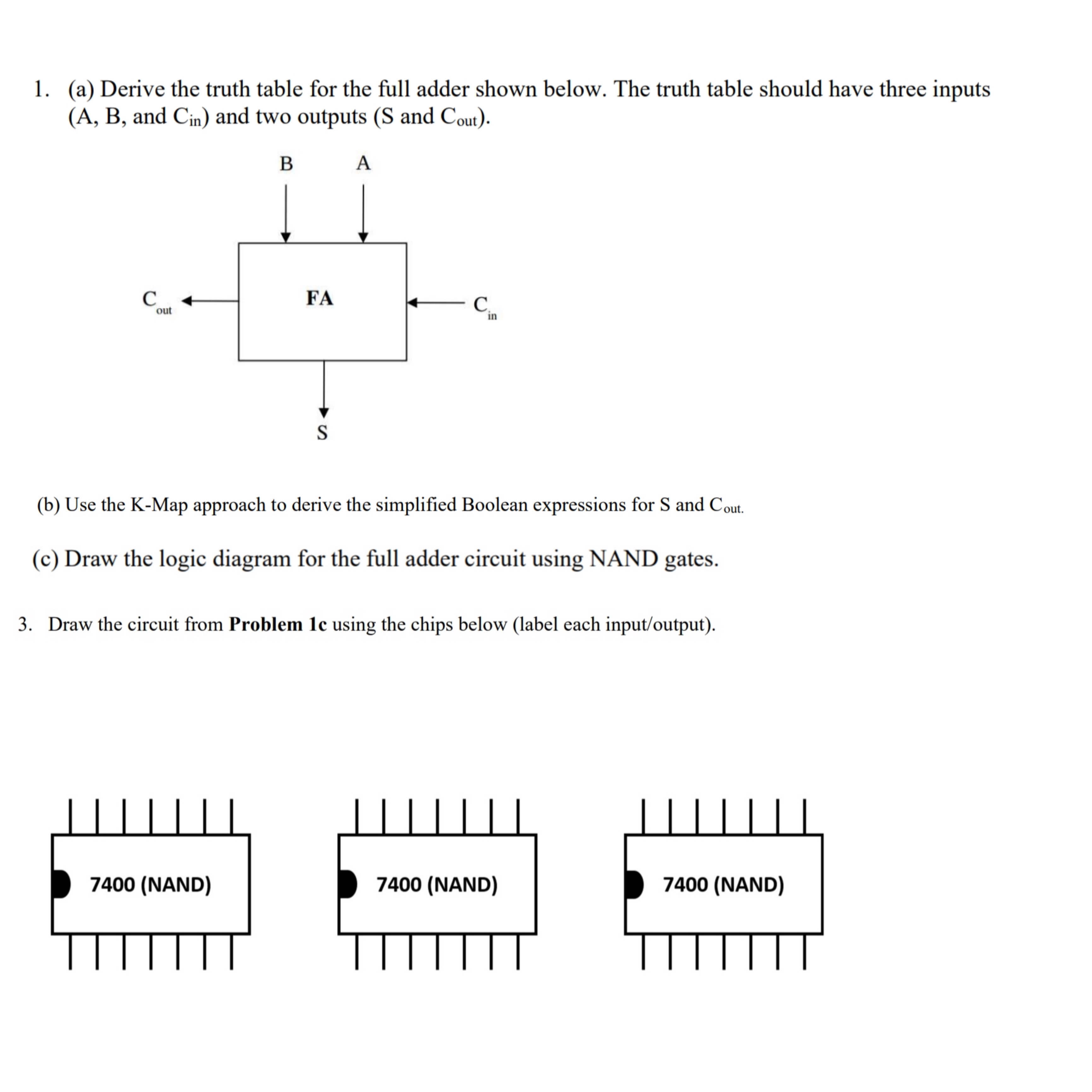 Cin Cout Cout .(c) ﻿Draw the logic diagram for the | Chegg.com