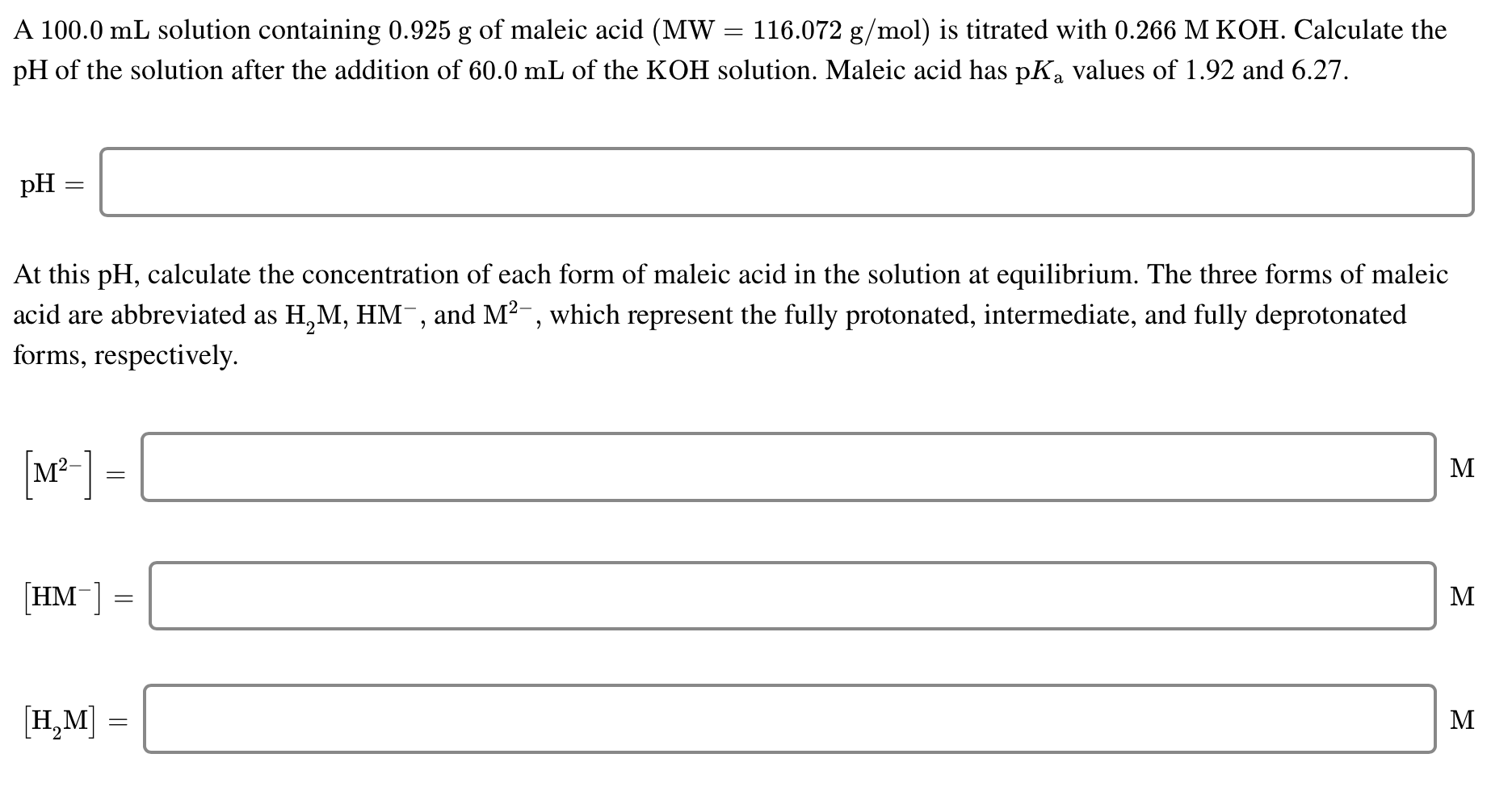 Solved A 100.0 mL solution containing 0.925 g of maleic acid | Chegg.com