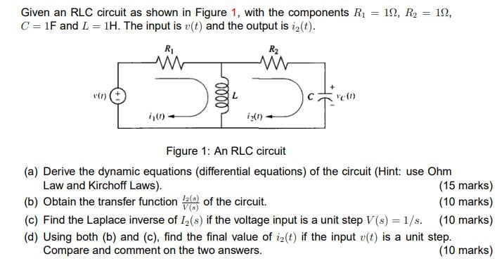 Solved Given an RLC circuit as shown in Figure 1, with the | Chegg.com