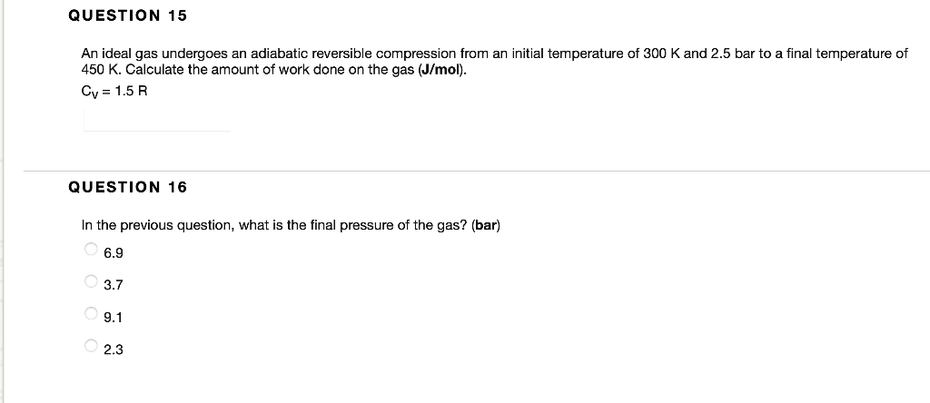 Solved An ideal gas undergoes an adiabatic reversible | Chegg.com