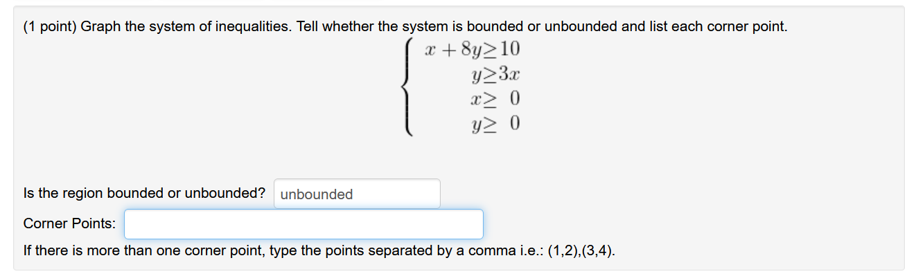 Solved (1 point) Graph the following system of linear | Chegg.com