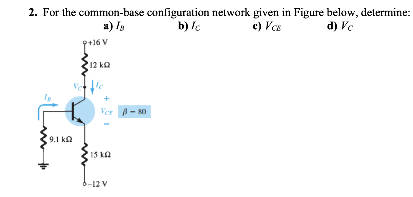 Solved +16 V 2. For the common-base configuration network | Chegg.com