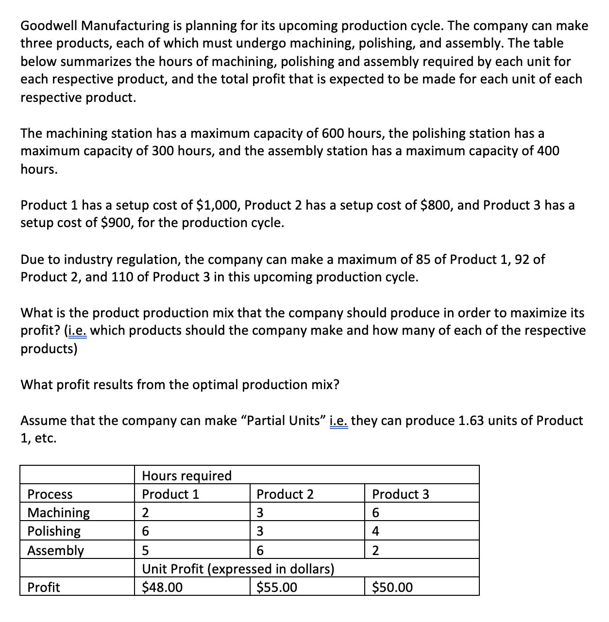 Solved What is the product production mix that the company | Chegg.com