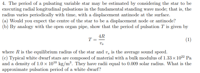 Solved The period of a pulsating variable star may be | Chegg.com