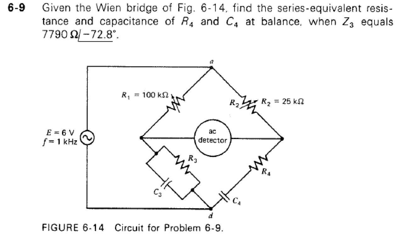 Solved 6-9 Given the Wien bridge of Fig. 6-14, find the | Chegg.com
