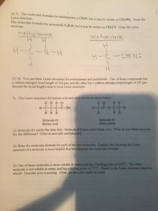 Solved (4) 7c. The molecular formula for methylamine is | Chegg.com