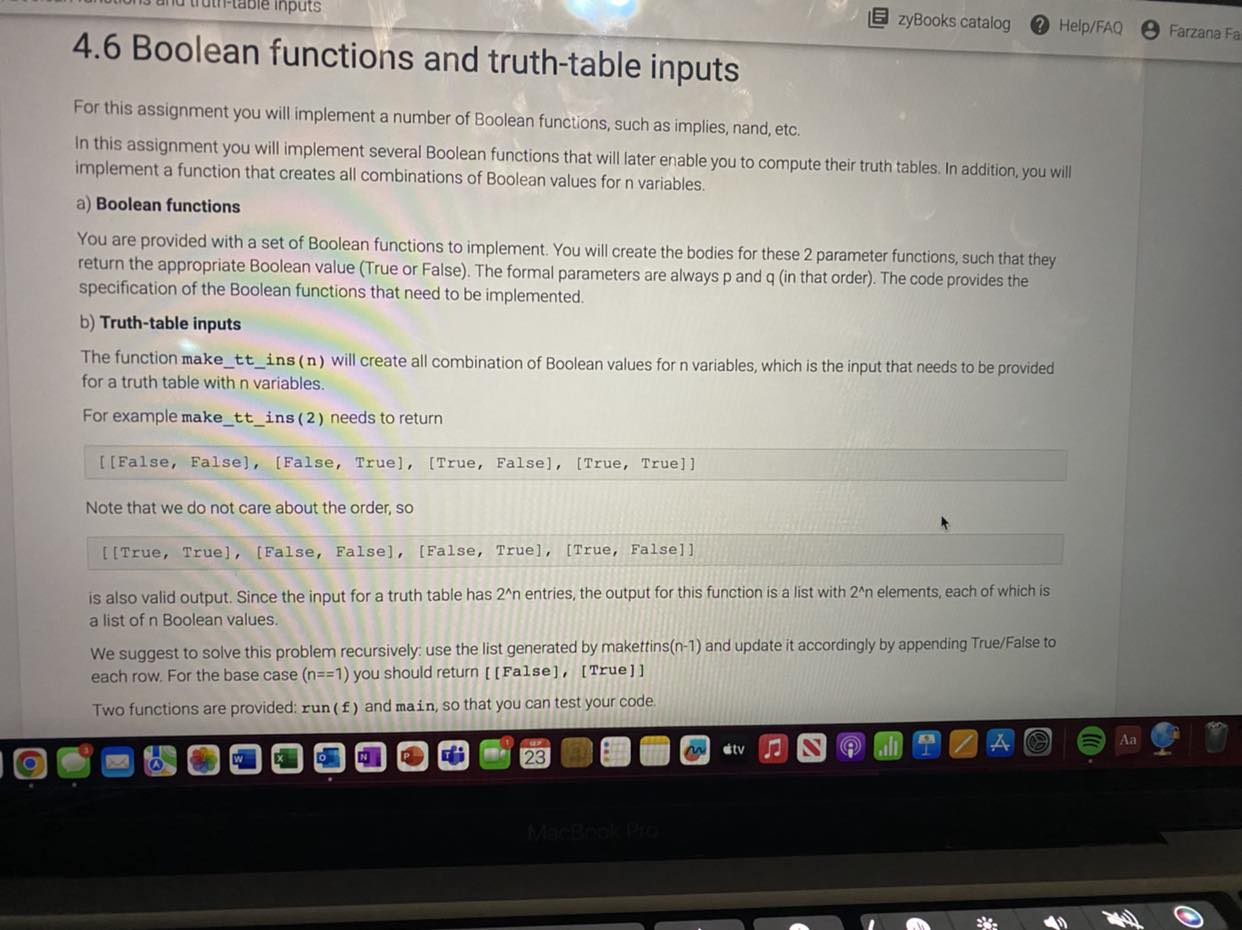 Solved 4.6 Boolean functions and truth-table inputs For this | Chegg.com