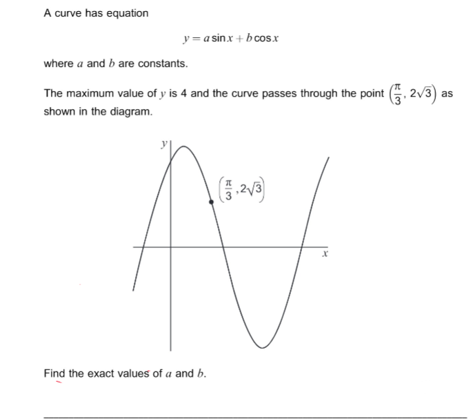 Solved A Curve Has Equation Y A Sinx B Cosx Where A And B