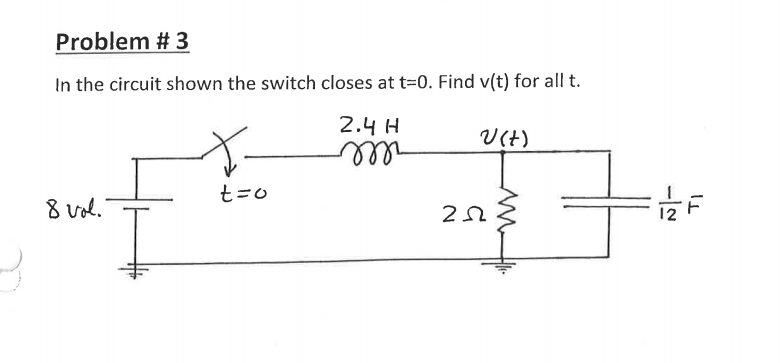 Solved Problem # 3 In the circuit shown the switch closes at | Chegg.com