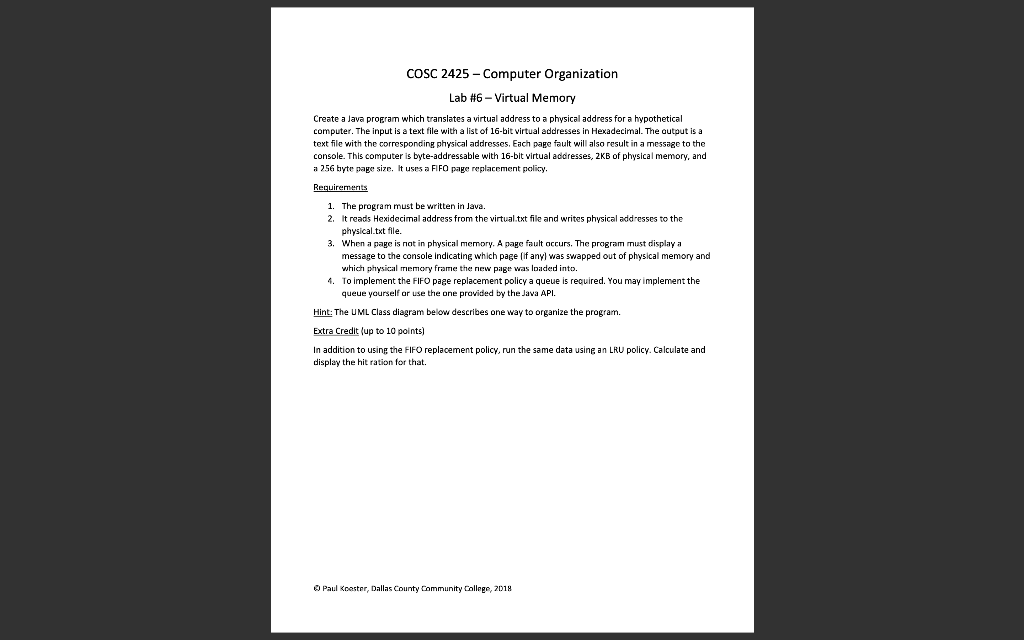 COSC 2425 - Computer Organization Lab #6 - Virtual | Chegg.com