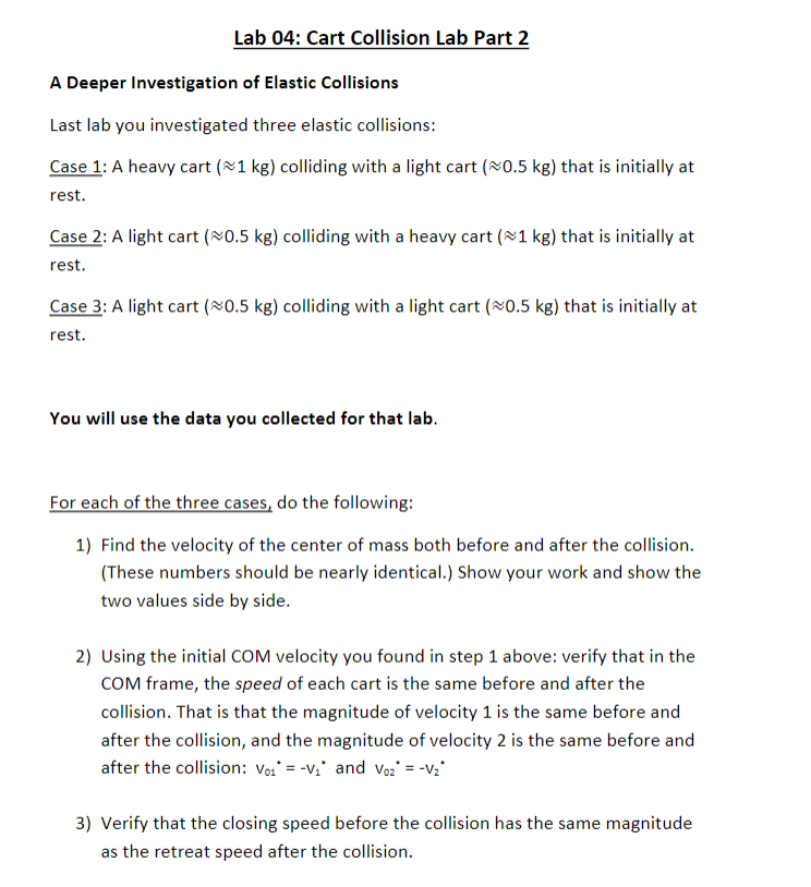 Solved Lab 3: Cart Collision Lab Part 1 You will be | Chegg.com