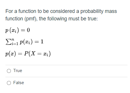 Solved For a function to be considered a probability mass | Chegg.com