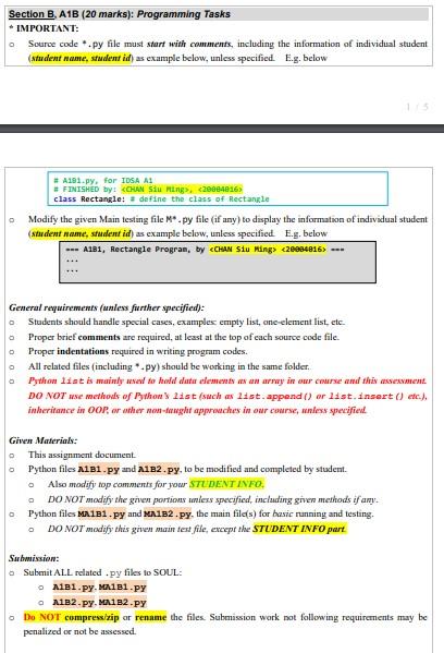 Solved Section B, A1B (20 marks): Programming Tasks - | Chegg.com
