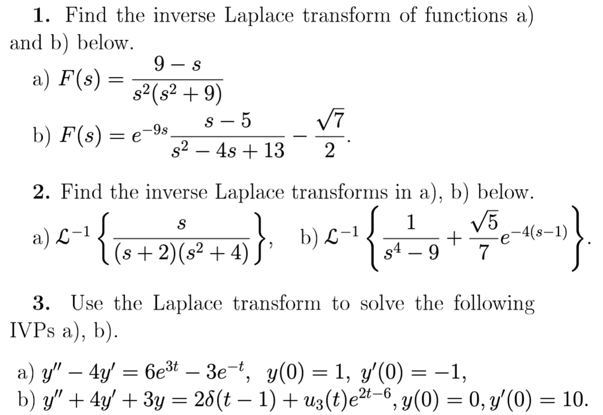 Solved 1 Find The Inverse Laplace Transform Of Functions A Chegg