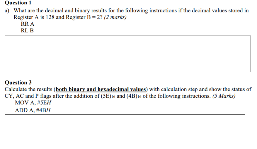 Solved Question 1 a) What are the decimal and binary results | Chegg.com