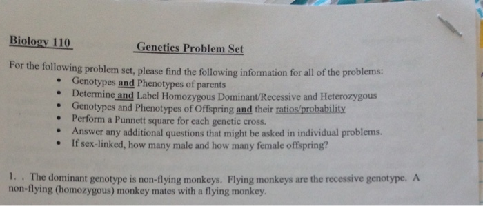 Solved Biology 110 Genetics Problem Set For the following | Chegg.com