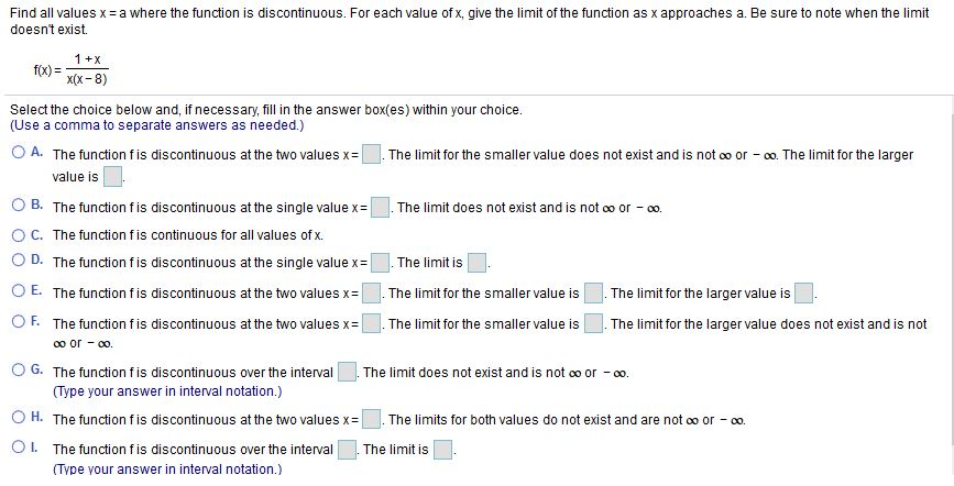 Solved Find all values x = a where the function is | Chegg.com