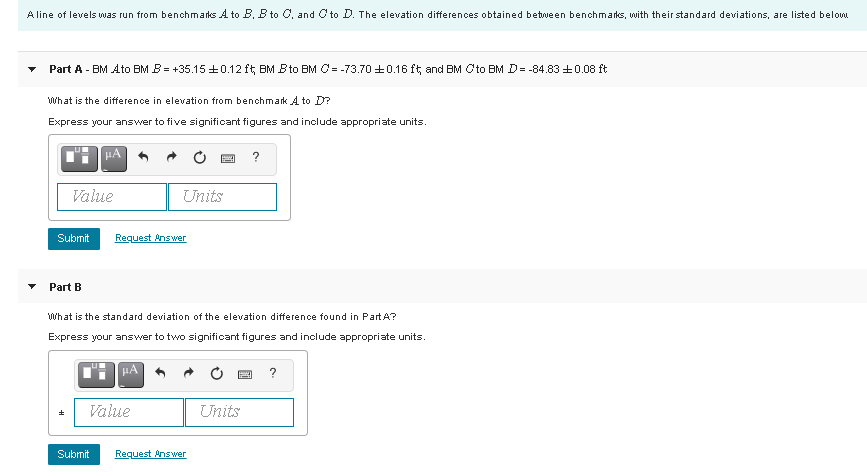 Solved Aline of levels was run from benchmarks A to B. B to | Chegg.com