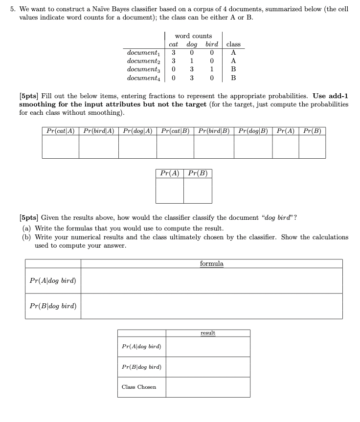 Solved 5. We want to construct a Naïve Bayes classifier | Chegg.com