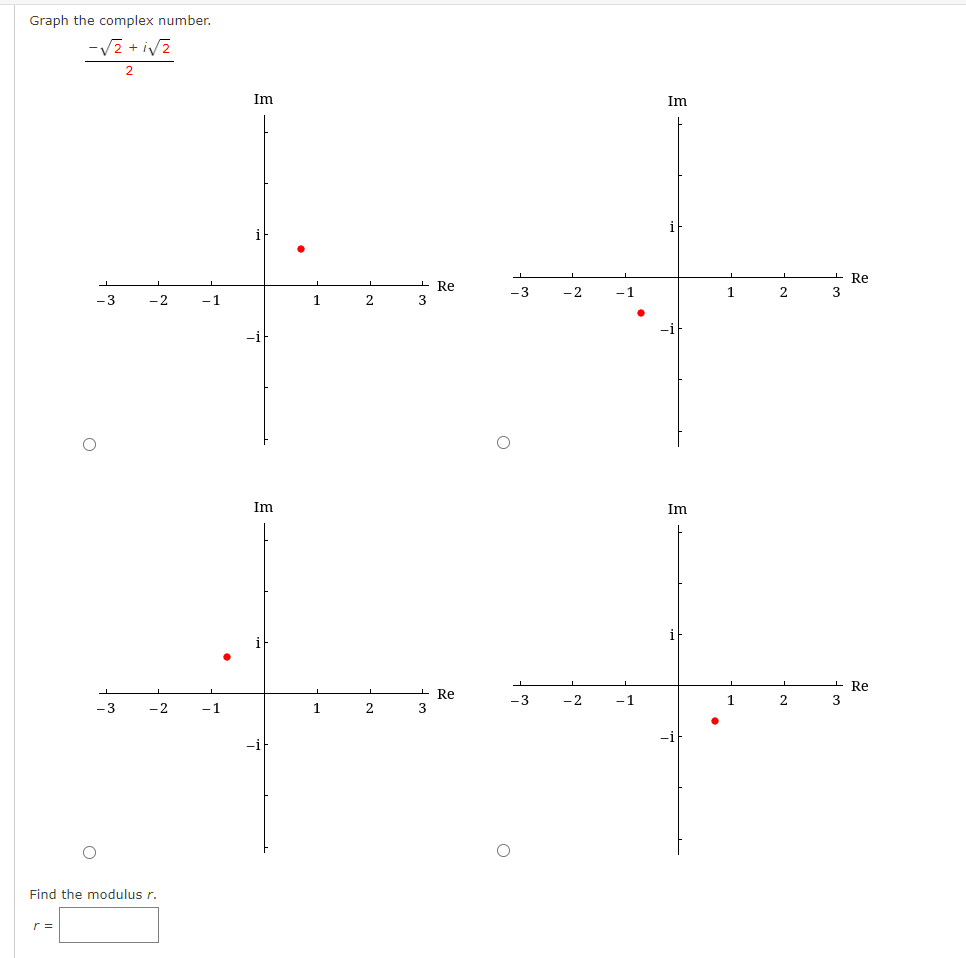 Solved Graph the complex number. -V2 +iva 2. Im Im Re Re -3 | Chegg.com