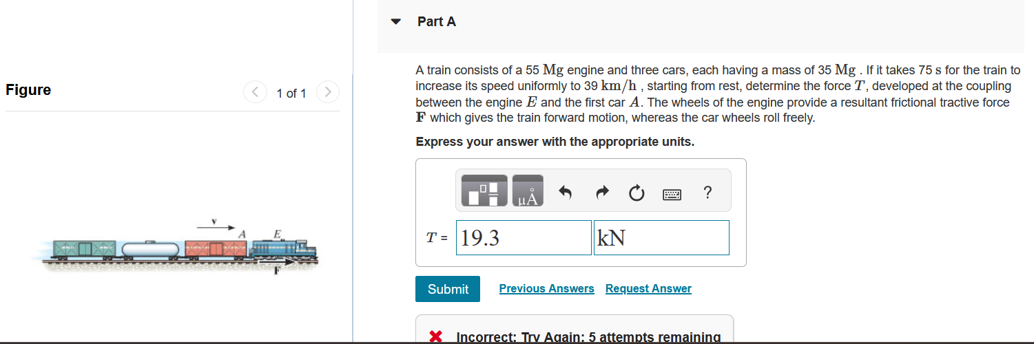 Solved Part A Figure A train consists of a 55Mg engine and | Chegg.com