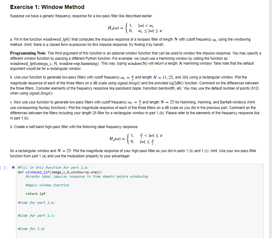 = Exercise 1: Window Method Suppose we have a generic | Chegg.com