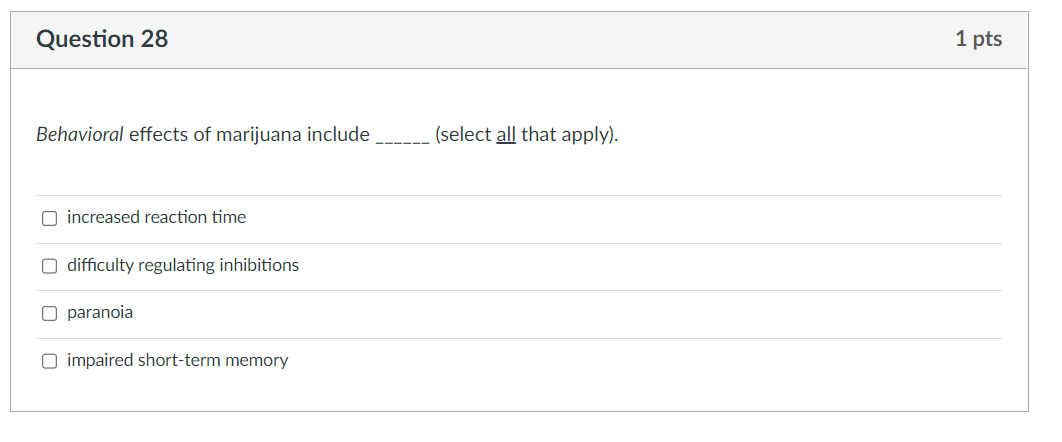 Solved Behavioral effects of marijuana include (select all | Chegg.com