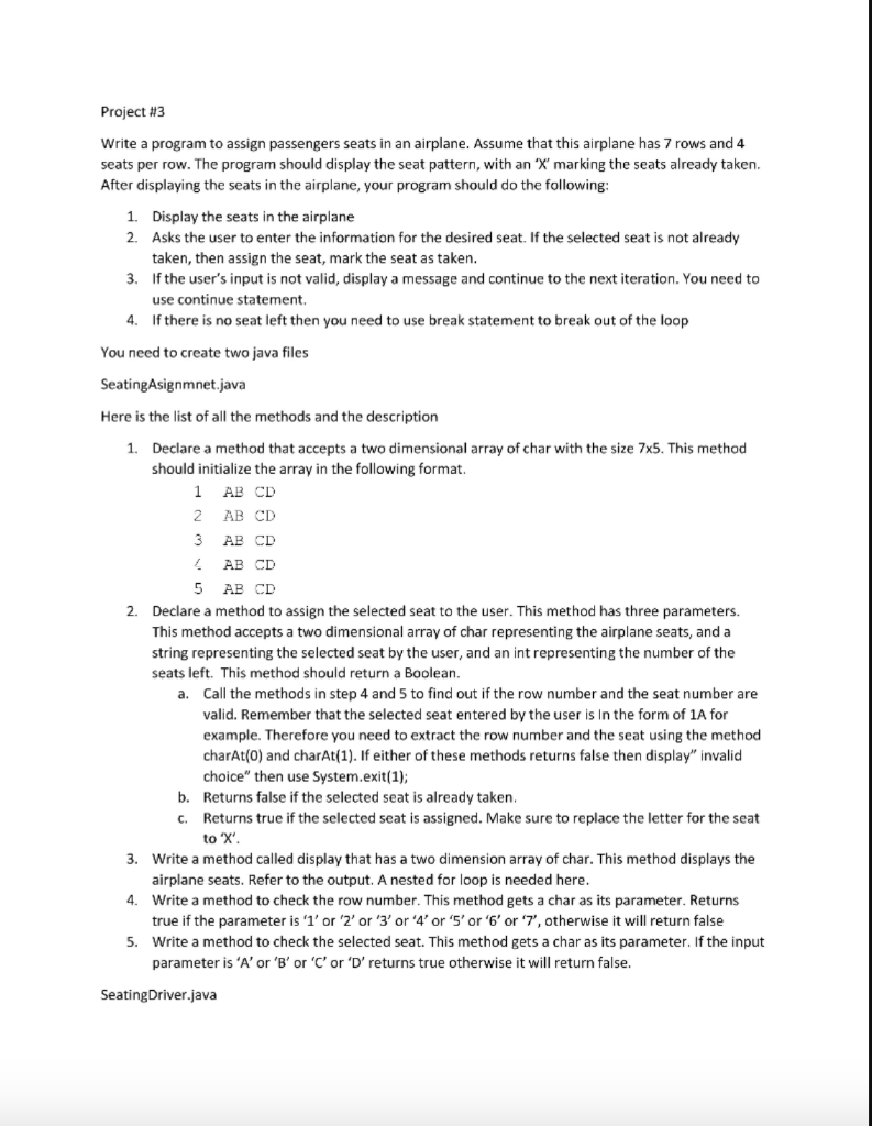 Project #3 Write a program to assign passengers seats | Chegg.com