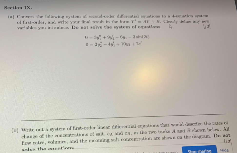 Solved Section IX. (a) Convert the following system of | Chegg.com