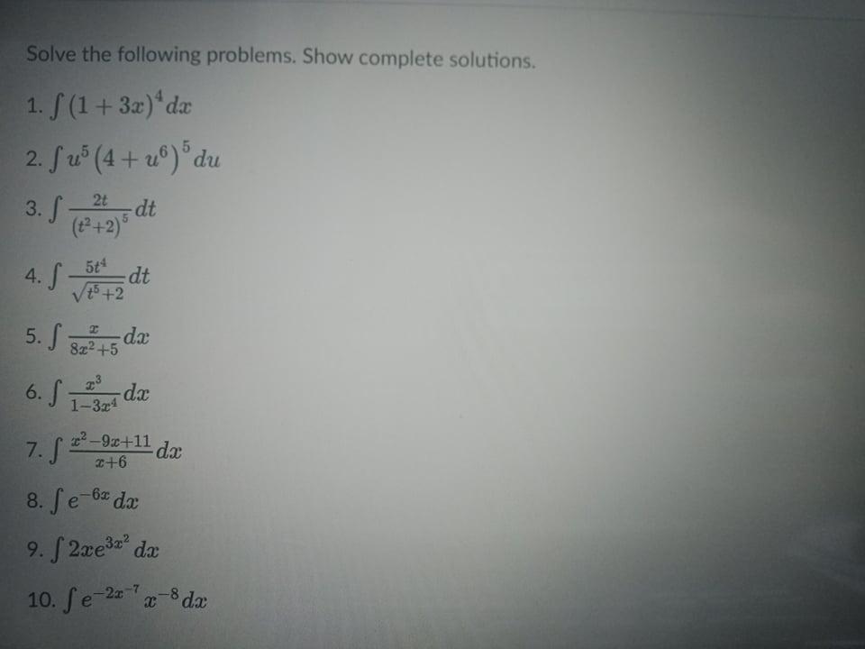 Solved 3. it 2t Solve the following problems. Show complete | Chegg.com