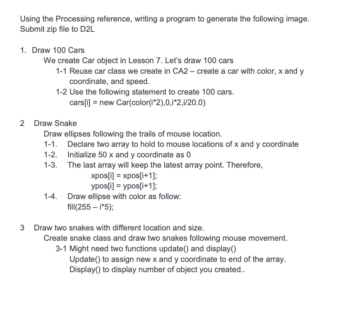 1. Draw 100 Cars We create Car object in Lesson 7. | Chegg.com